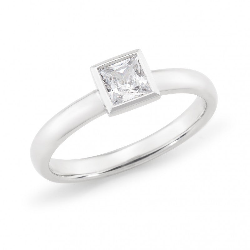 18CT White Gold Princess Diamond Bezel Set Solitaire Engagement Ring ...